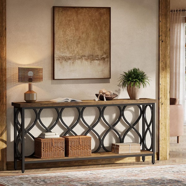 BYBLIGHT Turrella 70.9 in. Rectangle Brown Wood Rectangle Behind Sofa Entryway Couch Wall ...