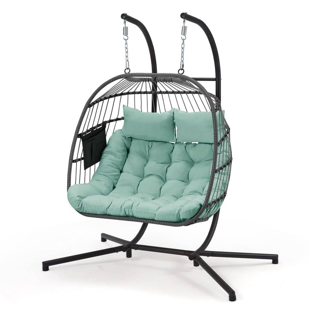 HOMMOW Hanging Double Egg Chair, Patio Wicker Loveseat Hanging Swing ...