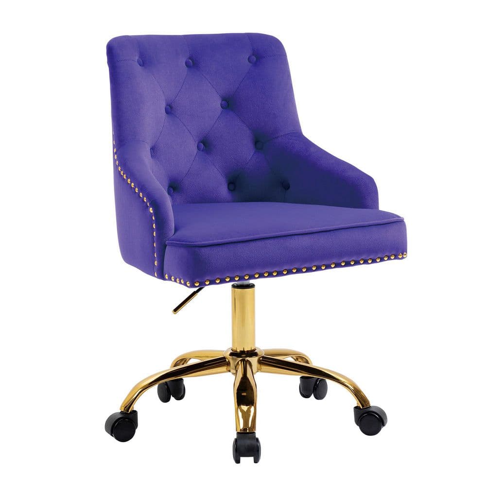 Donason Purple Velvet Upholstery Armchair with Wheels and Metal Base ...