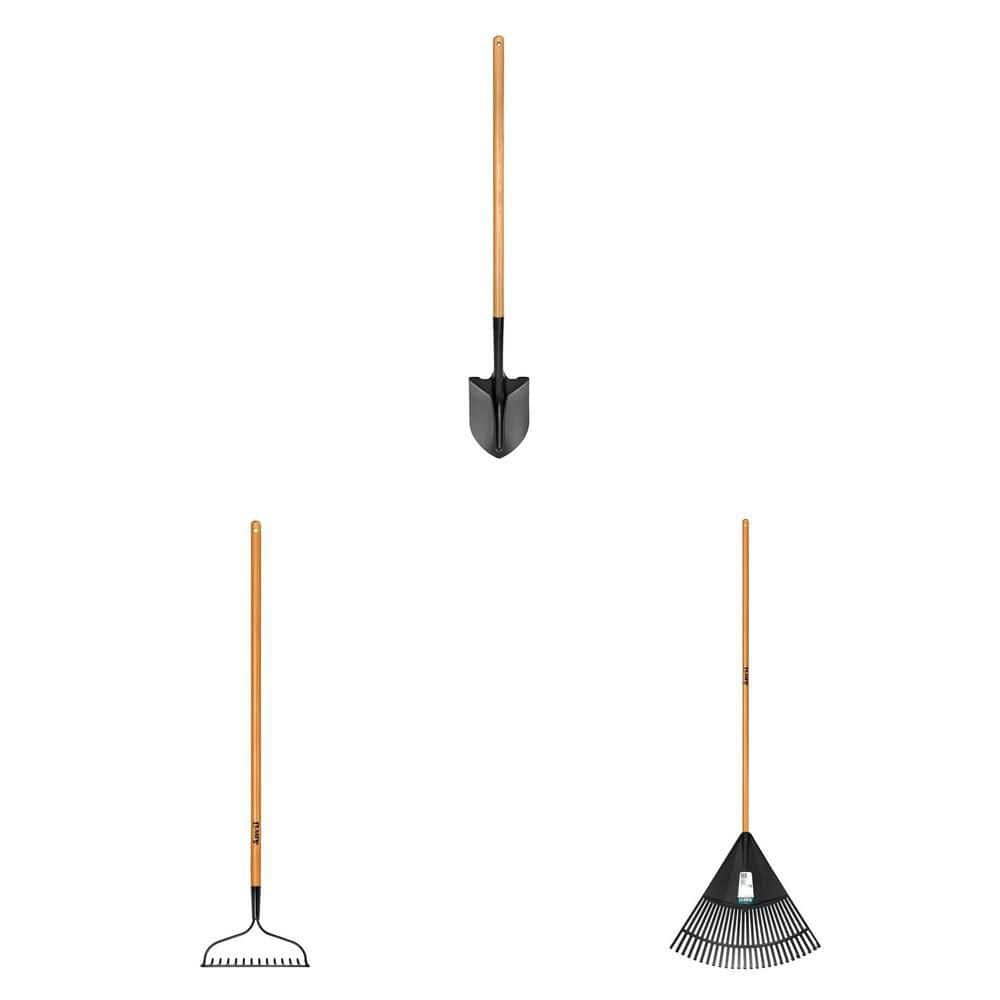 43.3 in. Carbon Steel Shovel, 47 in. 14-Tines Bow Rake and 47 in. 24 in ...