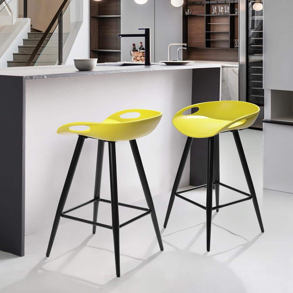 Homy Casa Fiyan 24 in. Mustard Yellow Backless Metal Counter Stool with ...