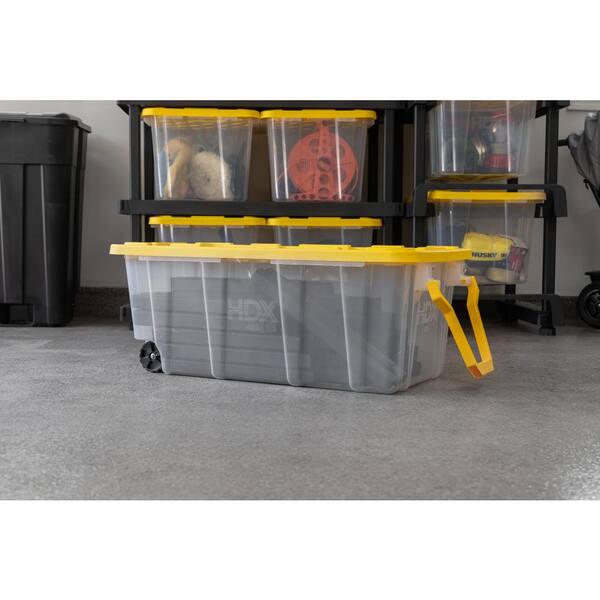 HDX 40 Gal. Tough Storage Tote with Wheels and Handle in Clear and ...