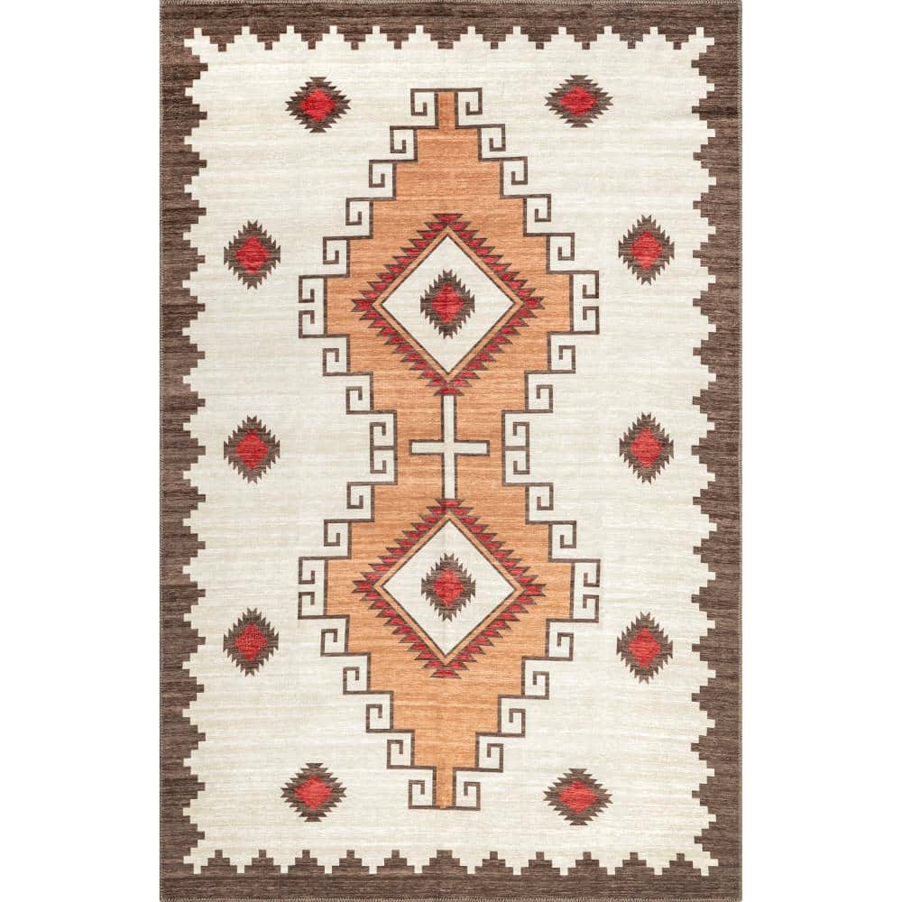 nuLOOM Imelda Aztec Machine Washable Ivory 5 ft. x 8 ft. Area Rug ...