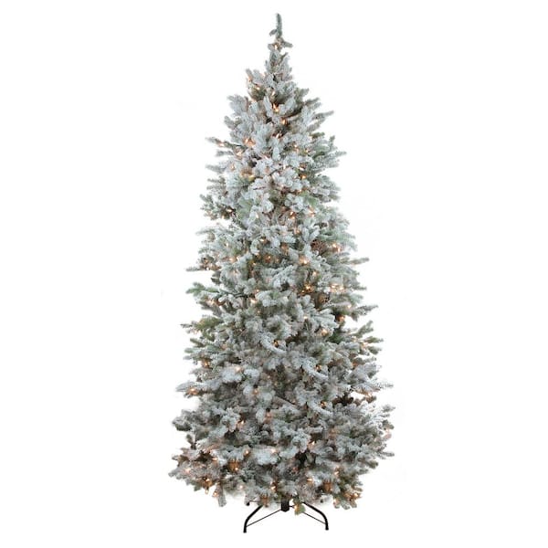Northlight 7.5 ft. Pre-Lit Flocked Slim Colorado Spruce Artificial ...