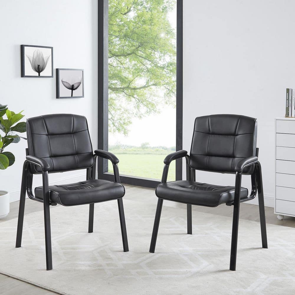 HOMESTOCK Set of 2 Faux Leather High Back Office Guest Chairs with ...