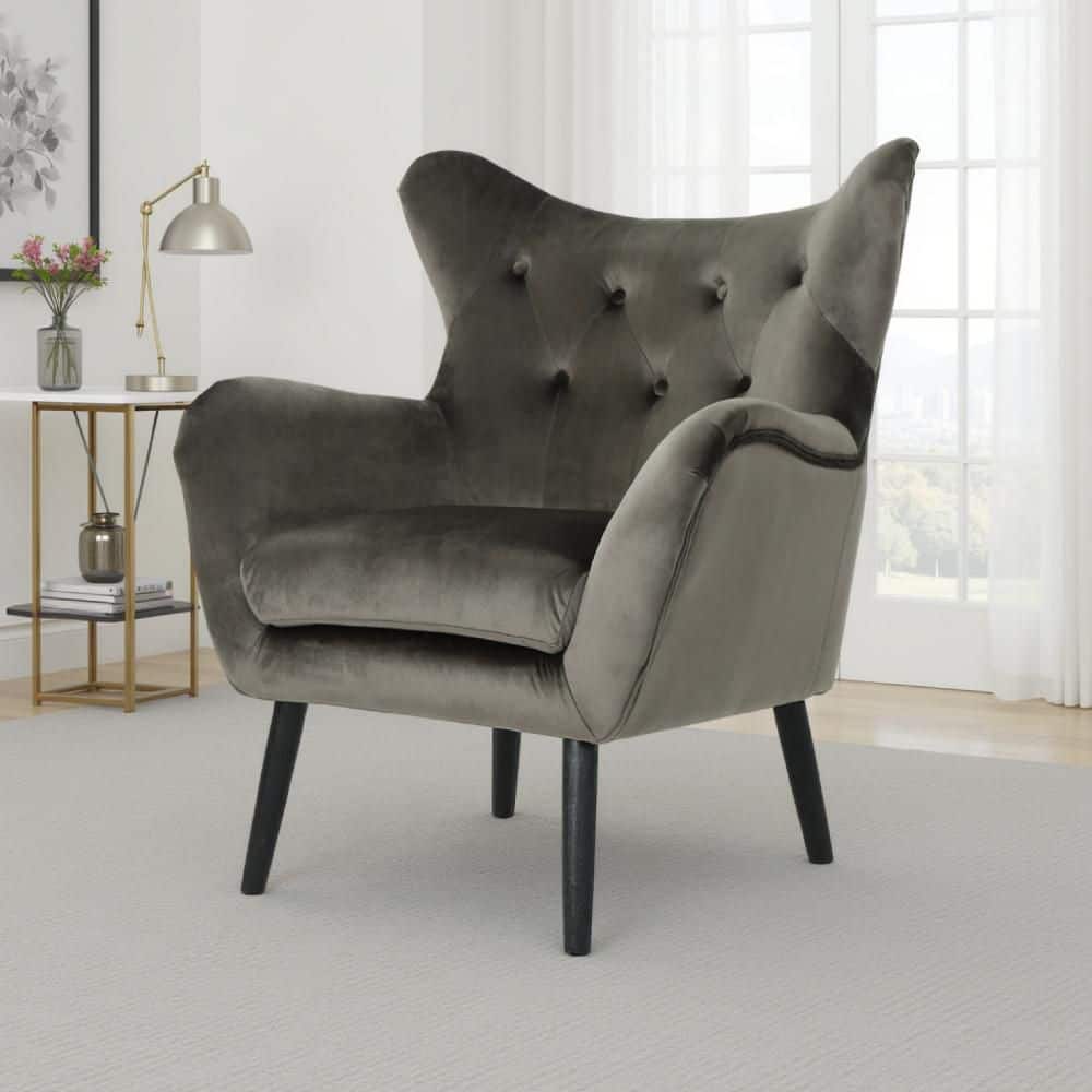 Benjara Zorro Gray and Black Velvet Arm Chair with Angled Legs BM337024 ...