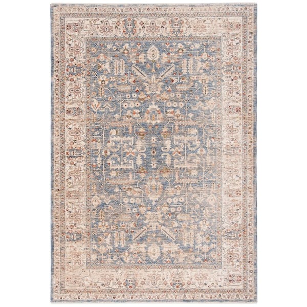 SAFAVIEH Heirloom 4 ft. x 6 ft. Light Blue/Ivory Border Distressed Area ...
