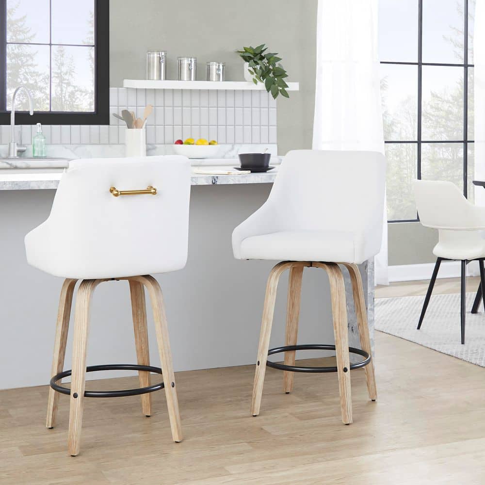 LumiSource Hannah 39.25 in. White Faux Leather, White Washed Wood, and ...