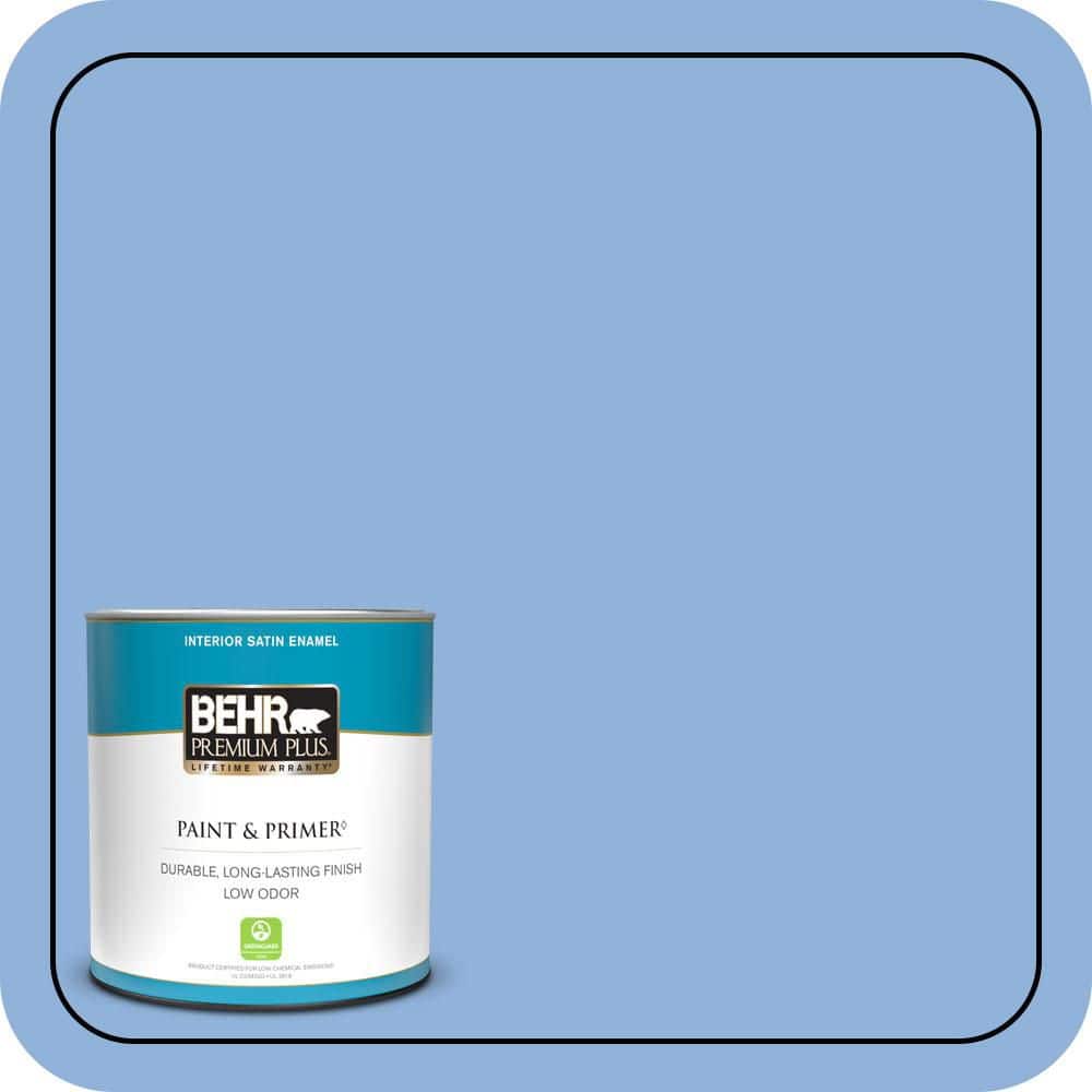 BEHR PREMIUM PLUS 1 qt. #580B-5 Cornflower Blue Satin Enamel Low Odor ...