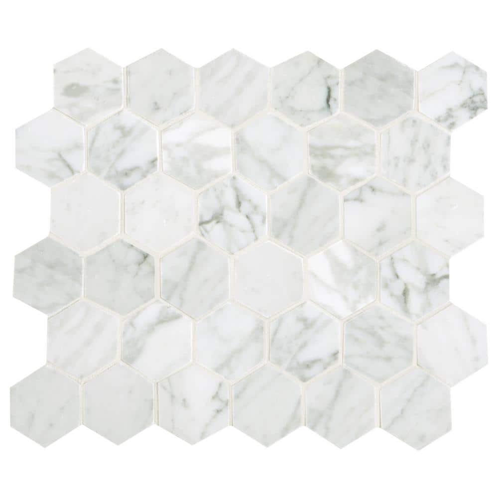 Daltile Premier Elegance Carrara White 12-1/2 in. x 13 in. Marble ...