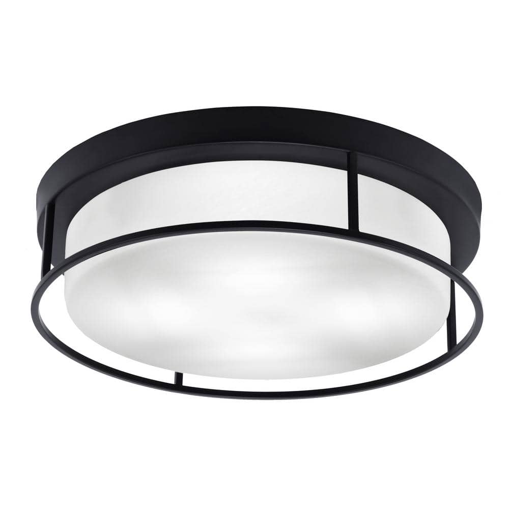Ashland 18 in. 4 Light Matte Black Flush Mount with White Marble Glass ...