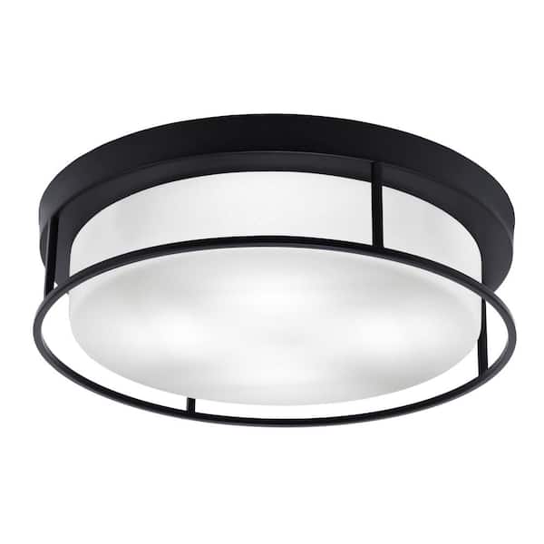 Ashland 18 in. 4 Light Matte Black Flush Mount with White Marble Glass Shade No Bulbs Included ...