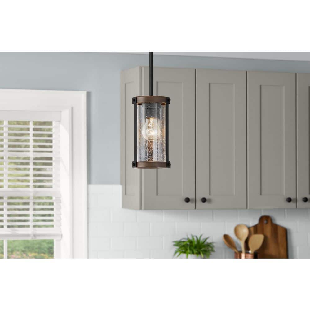Hampton Bay Collier 53 in. 1-Light Matte Black and Darker Brown Outdoor ...