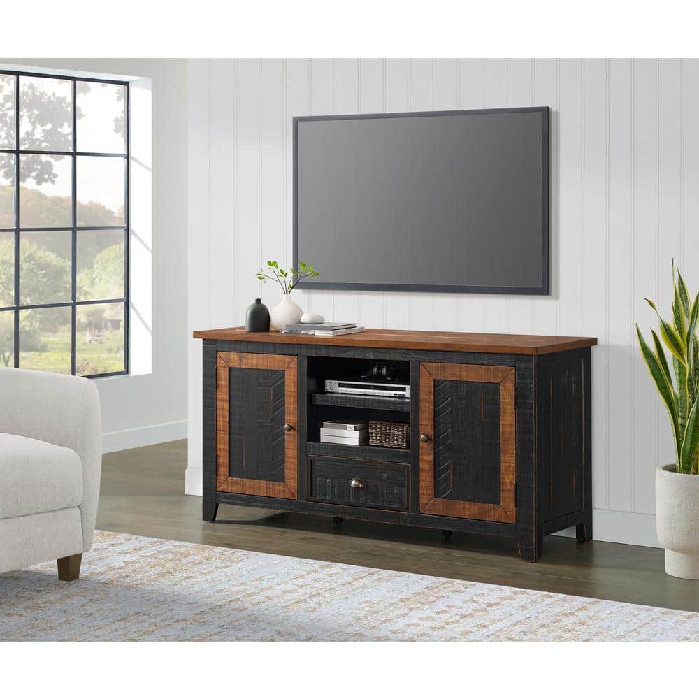 Martin Svensson Home Monterey Black and Honey Solid Wood TV Stand Fits ...
