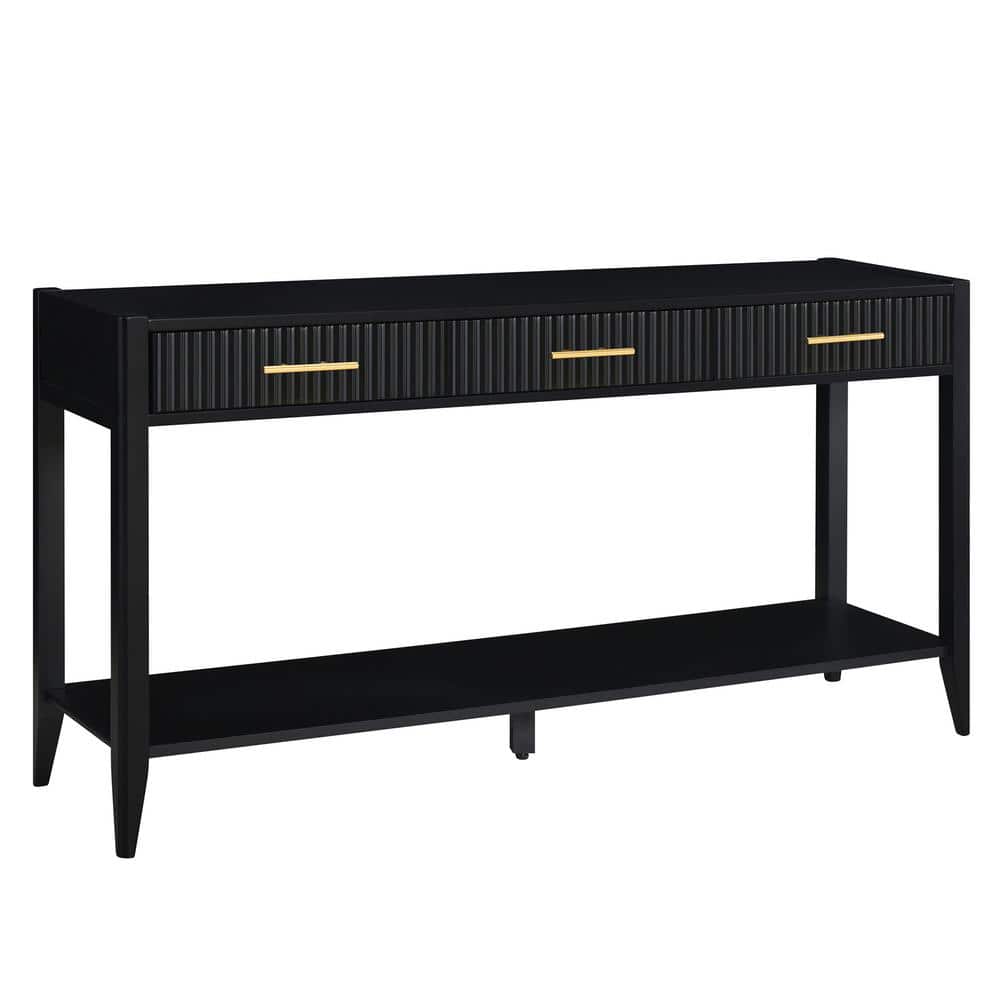 Polibi 60 in. Black Rectangle Wood Console Table with Vertical Stripe ...