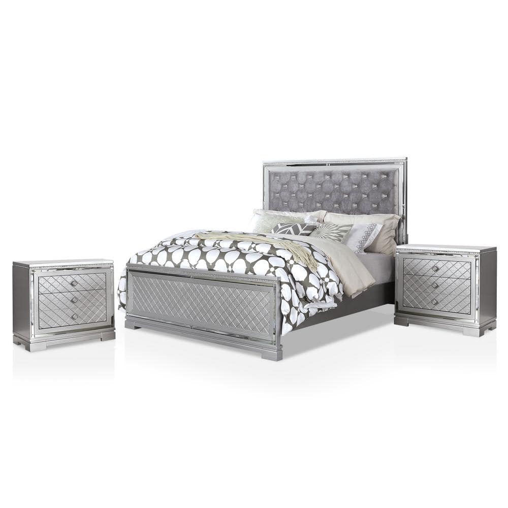 Furniture of America Casilla 3-Piece Silver and Gray King Bedroom Set ...