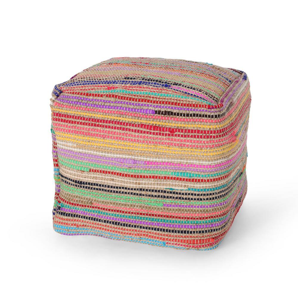 Noble House Multicolor Striped Cube Pouf 69594 - The Home Depot
