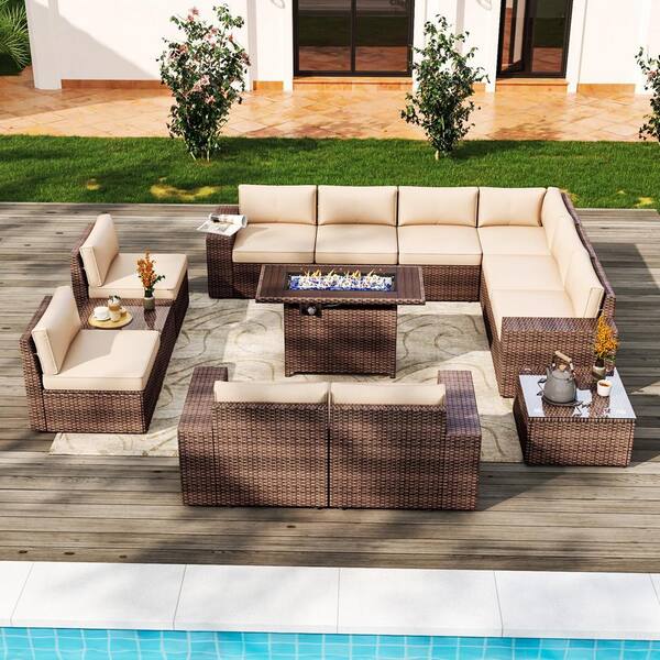 Sizzim 13-Piece Outdoor Fire Pit Patio Set, Patio Sectional Set with ...