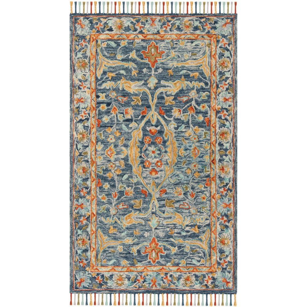 SAFAVIEH Aspen Blue/Rust 5 ft. x 8 ft. Border Area Rug APN116M-5 - The ...