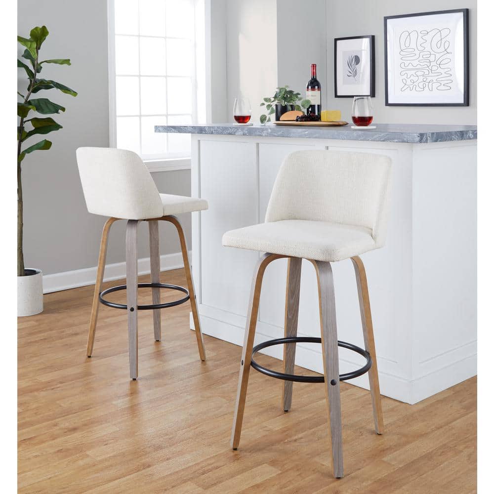 Lumisource Toriano 29.5 in. Cream Fabric, Light Grey Wood and Black ...