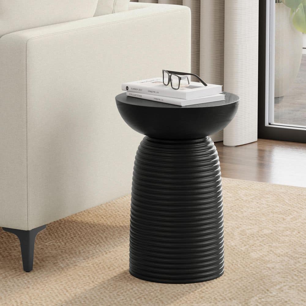Simpli Home Boyd 13 in. Round Solid Mango Wood Ribbed Accent Table in ...