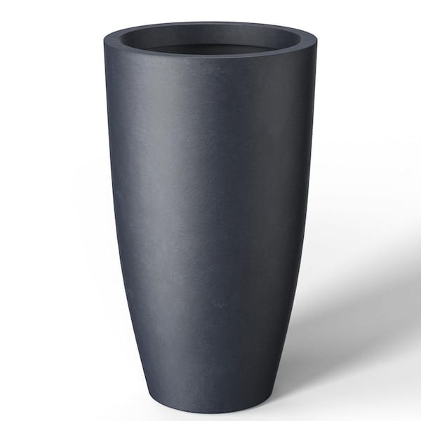 Sapcrete 23"H Concrete Tall Garden Plant Pots, Modern Round Lightweight ...