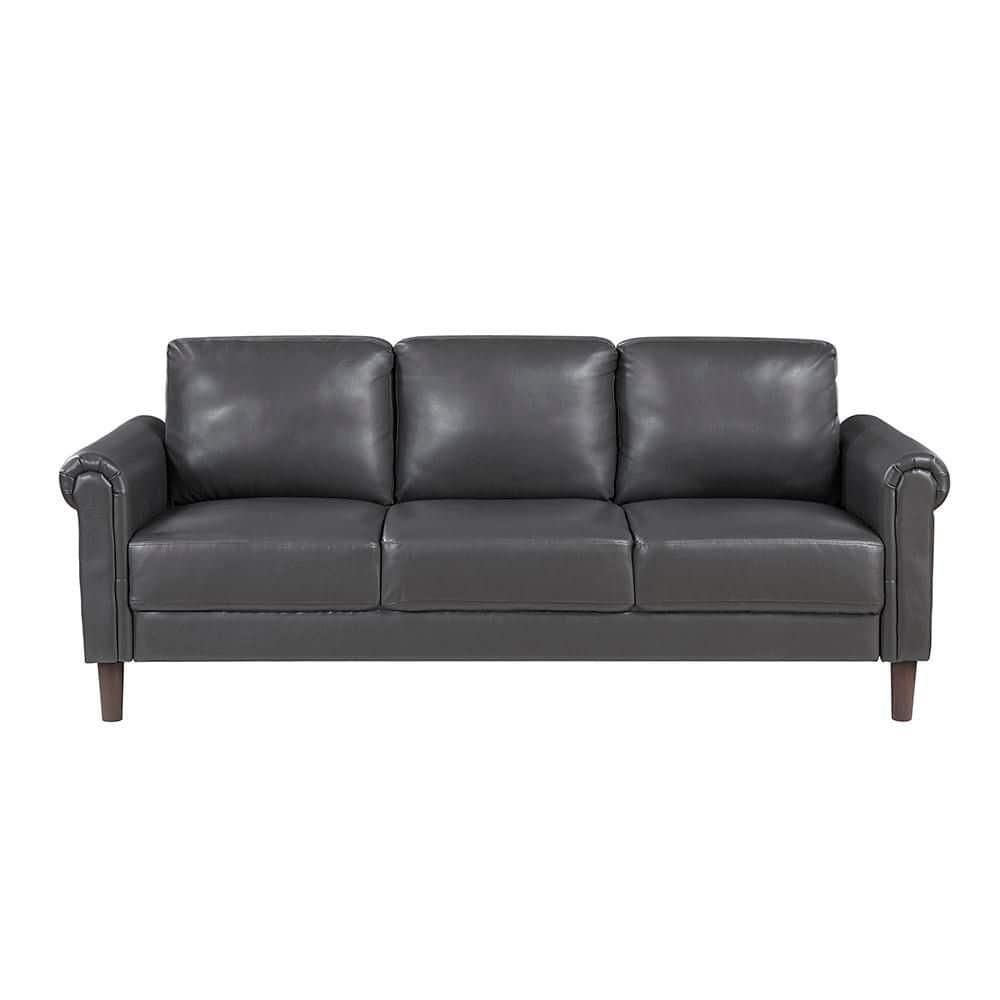 Lazzara Walterboro 79 in. W Rolled Arm Faux Leather Rectangle Sofa in ...