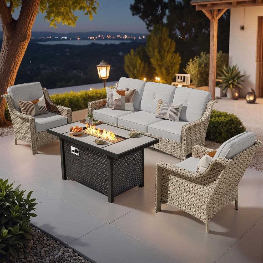 XIZZI EternalOasis 4 Pieces Wicker Outdoor Patio Rectangular Fire Pit ...