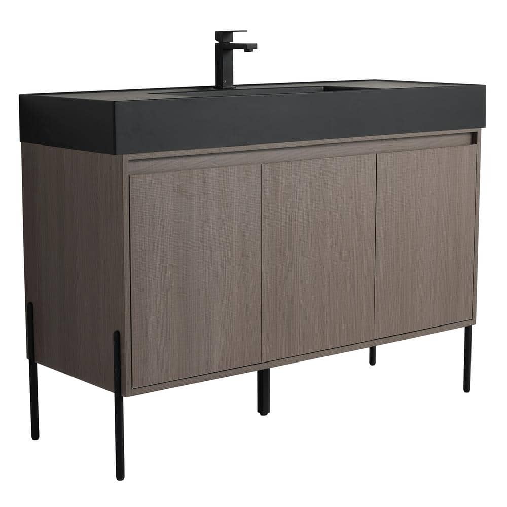 FINE FIXTURES Crownpoint 48 in. Freestanding Single Gray Oak Bathroom ...