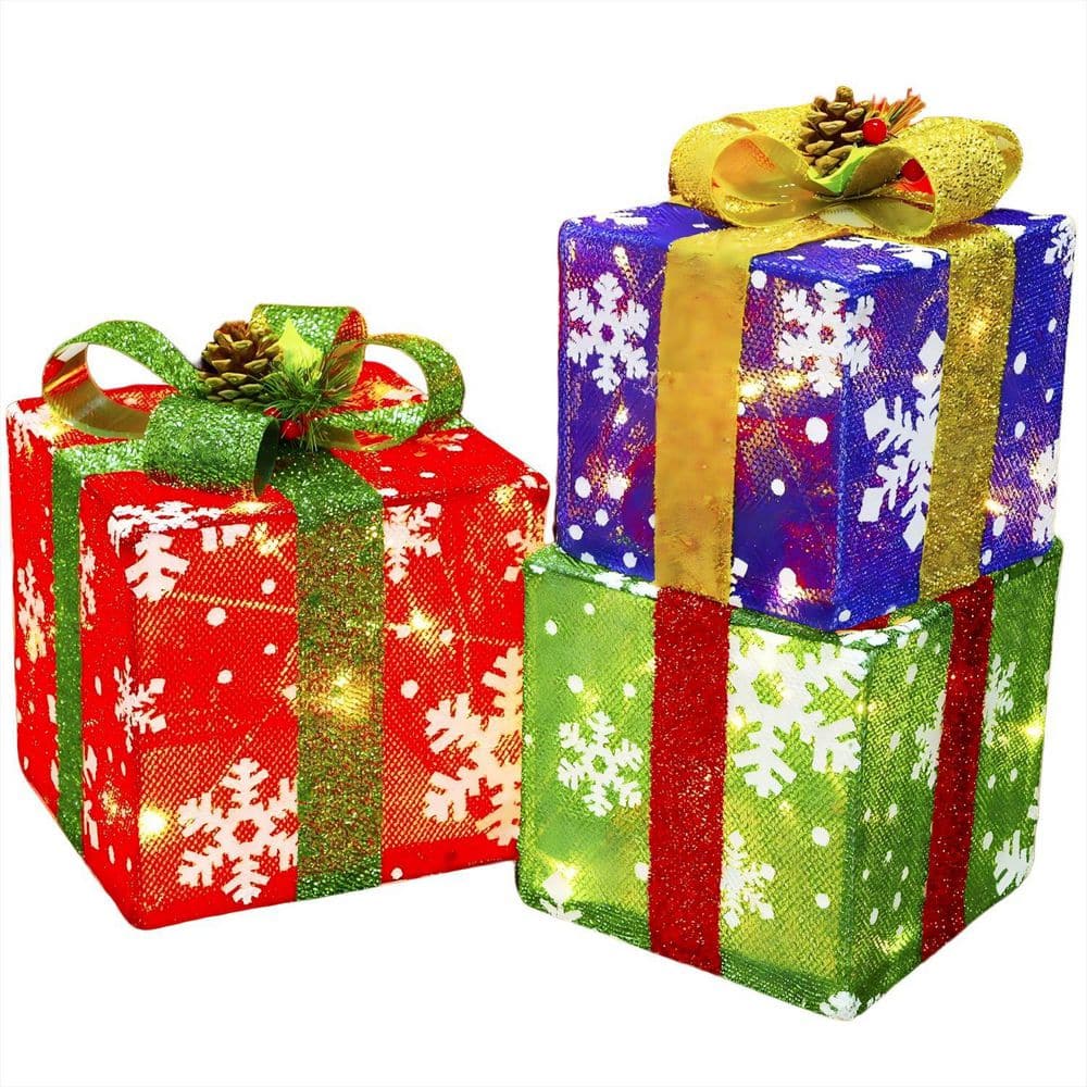 Set of 3 Lighted Gift Boxes Christmas Decorations, Snowflake Present ...
