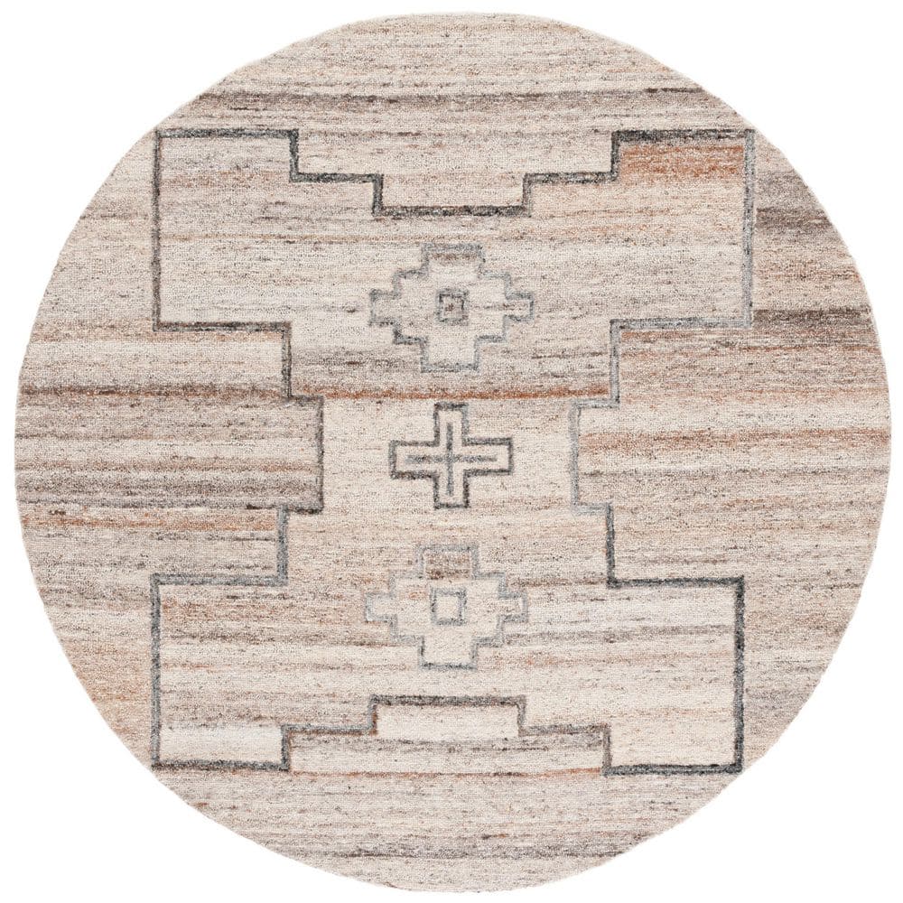 SAFAVIEH Kenya 6 ft. x 6 ft. Brown/Beige Medallion Striped Round Area Rug KNY133T-6R - The Home ...