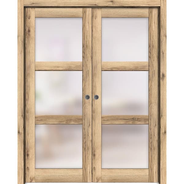Sartodoors 48 in. x 80 in. 2-Panel Oak Finished Solid Wood Sliding Door ...