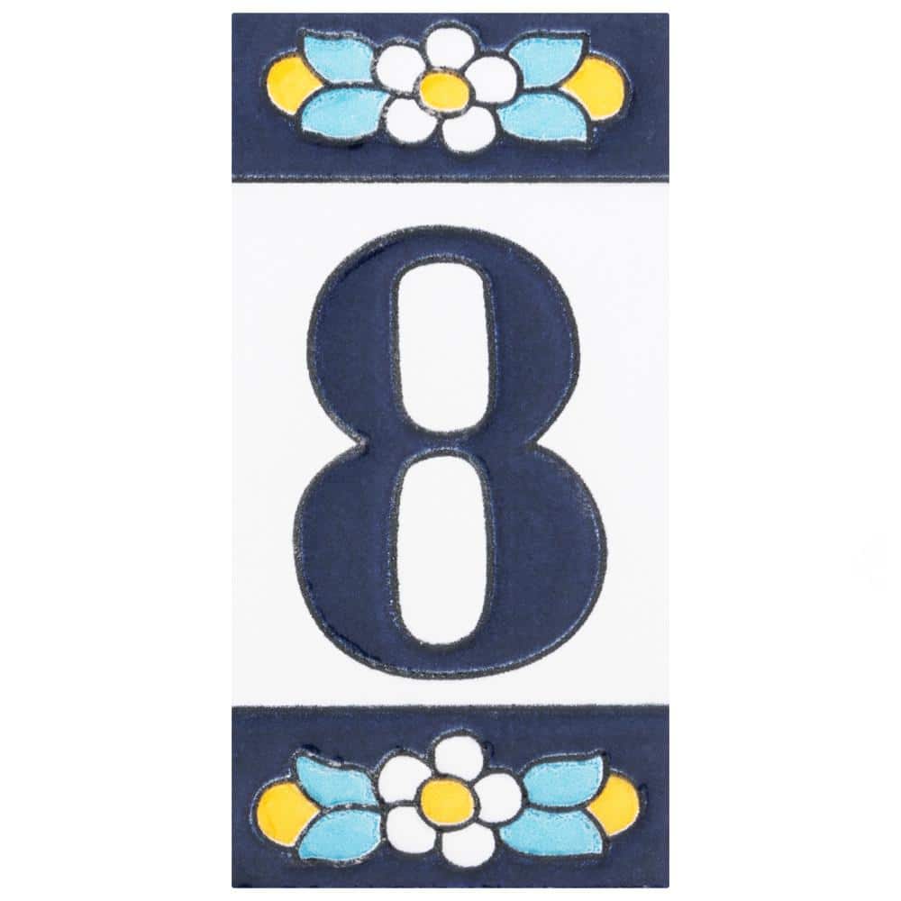 Merola Tile Sevillano Flora Address Numbers 8 2-1/8 in. x 4-3/8 in ...