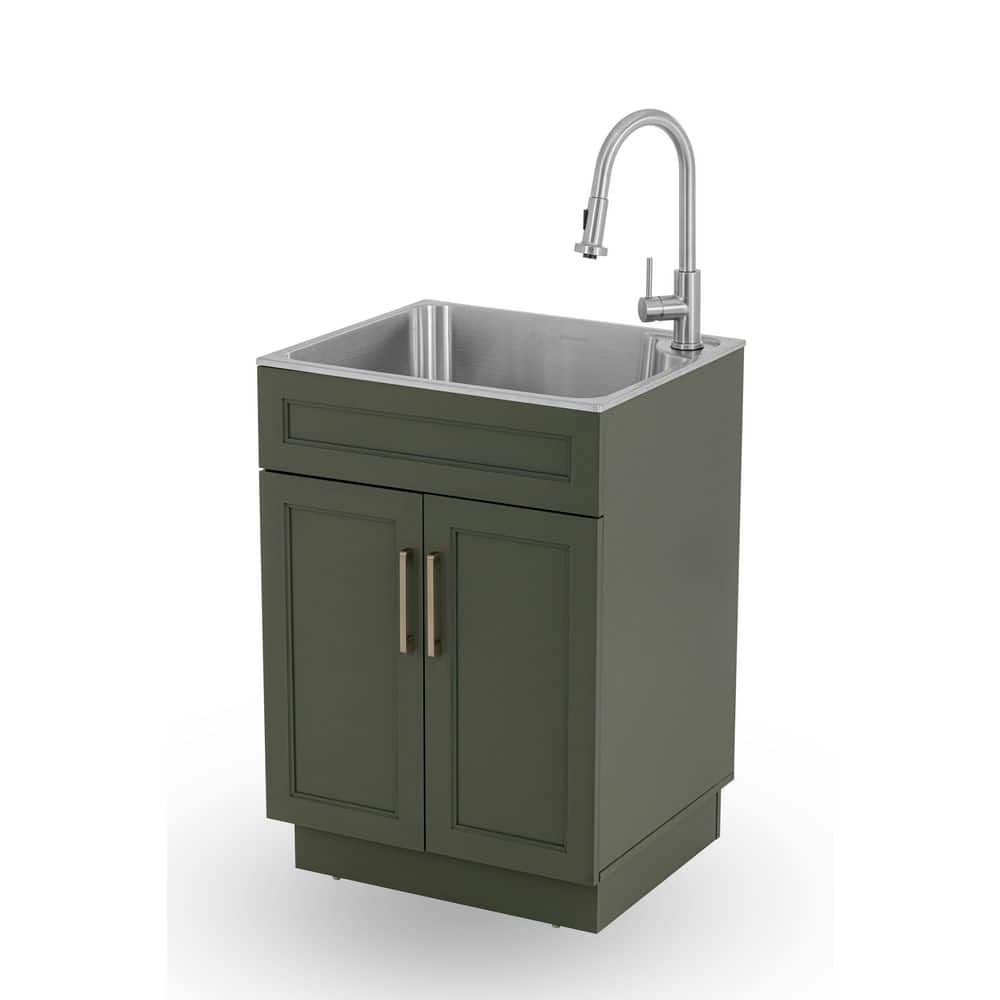 Glacier Bay 24 in. Drop-in Stainless Steel Laundry Sink with Cabinet ...