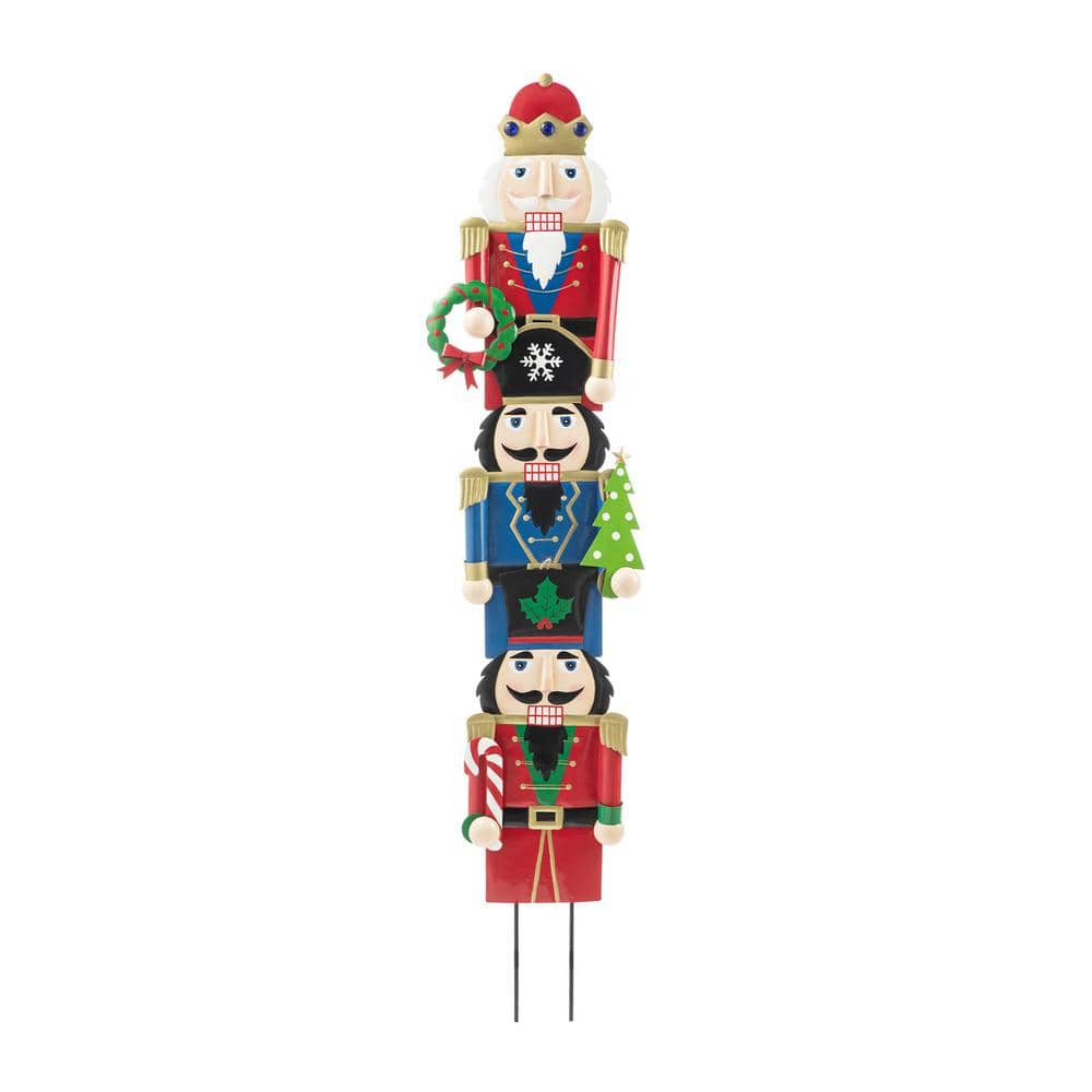 Glitzhome 47.75 in. H Metal Nutcracker Christmas Yard Decor Yard Stake ...