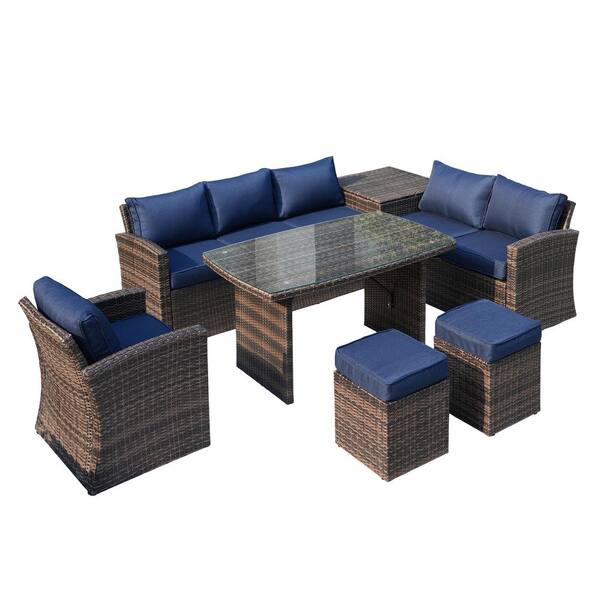 DIRECT WICKER Albert Brown 7-Piece Wicker Patio Conversation Set with ...