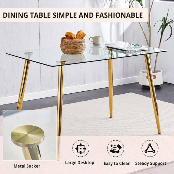 SUNRINX Modern Glass Rectangular Dining Table with Metal Legs for 4 51 in. L x 29.5 in. H MG6 39BD