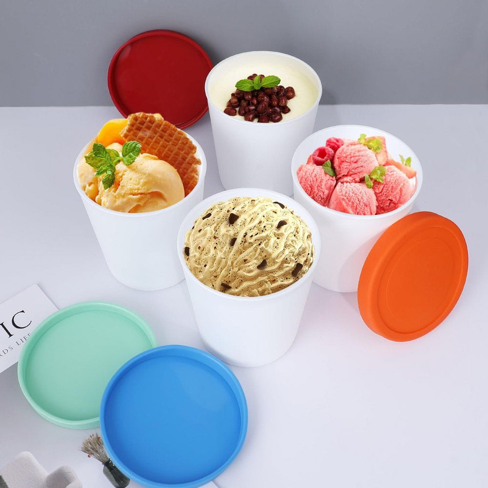 Set of 4 Ice Cream Containers for Homemade, Reusable Storage with ...