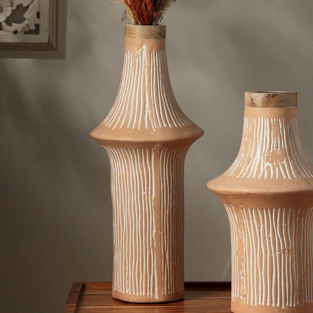 Wooakway 14 in. and 17 in. Brown Terra Cotta Bottle Vase Set - Eco-Mix ...