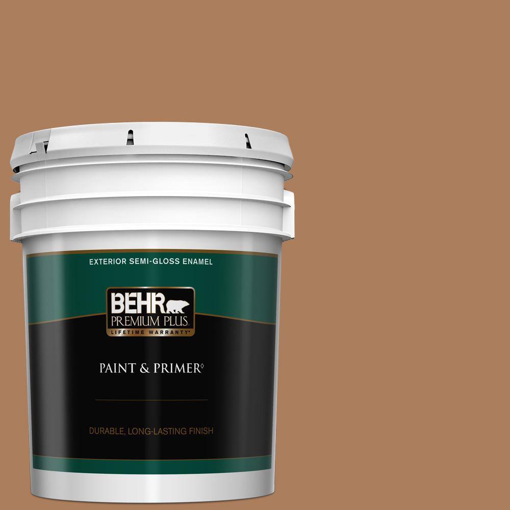 BEHR PREMIUM PLUS 5 gal. #S230-6 Burnt Toffee Semi-Gloss Enamel ...