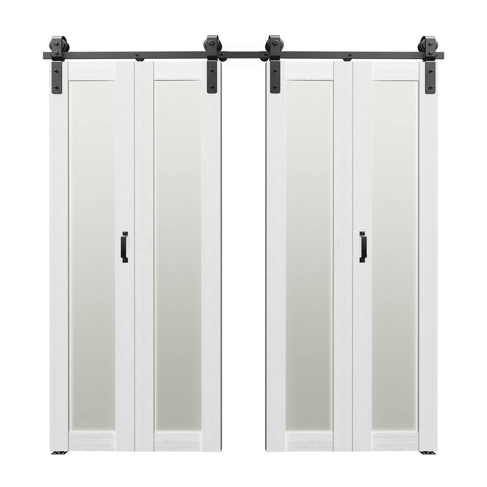 TENONER 72 in. x 84 in . （36"X 2）Bi-Fold 1-Lite Frosted Glass MDF White ...