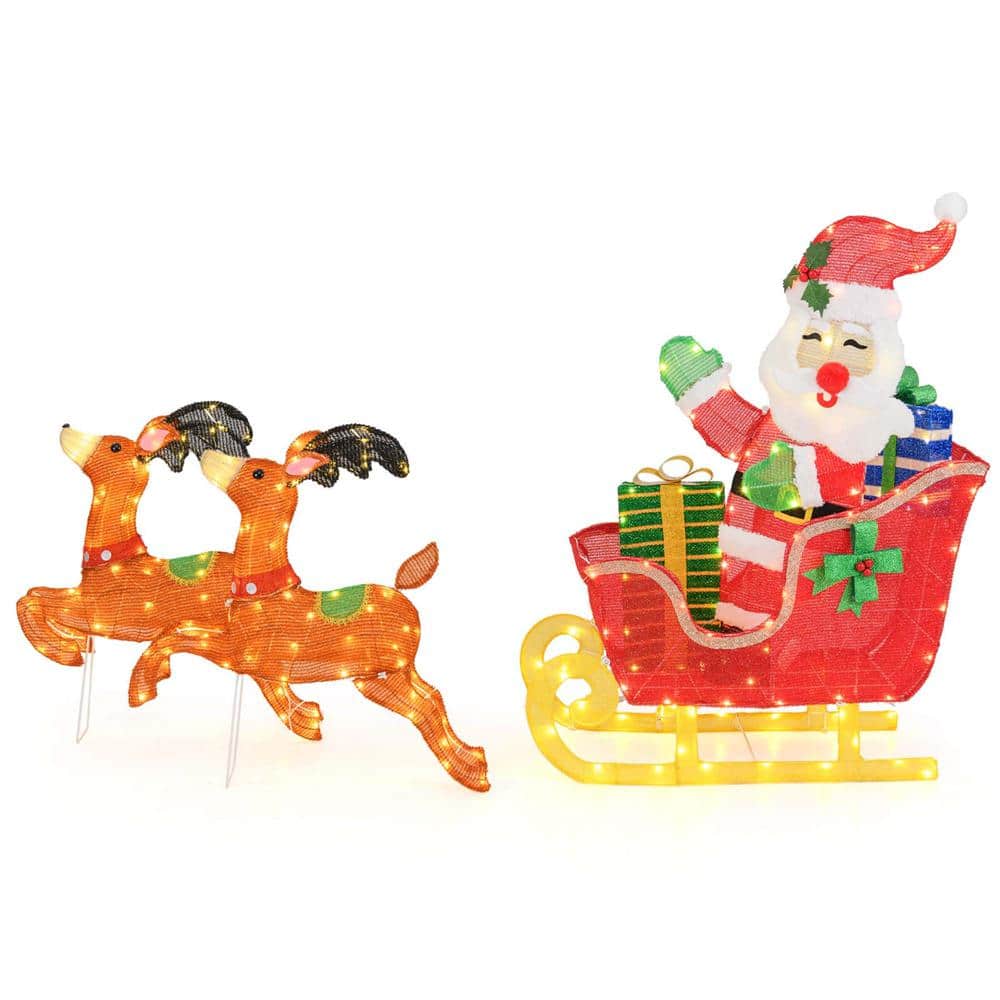 Costway 38.4 in. Multi-color Christmas Santa Claus with Reindeer LED ...