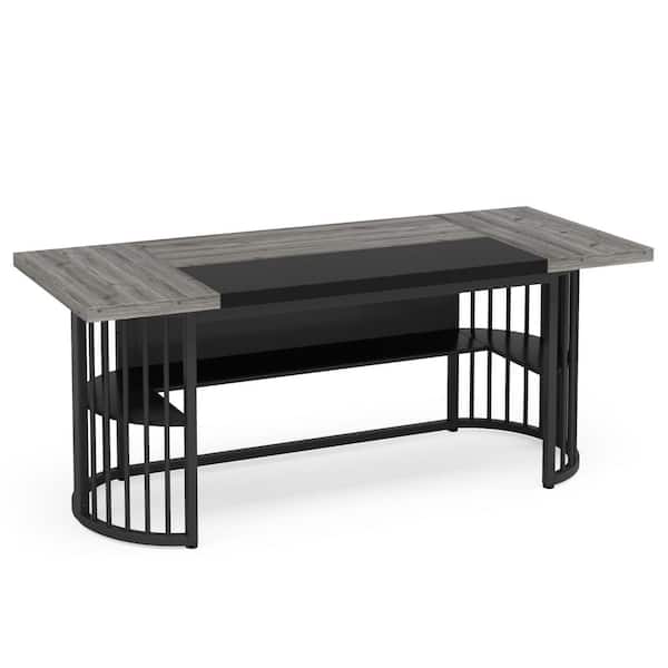BYBLIGHT Moronia 63 in. Rectangle Gray Black Executive Desk Business ...