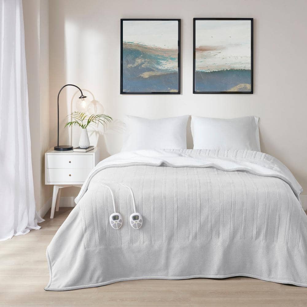 Serta Fleece to Sherpa Light Grey Fleece Twin Electric Blanket ST54 ...