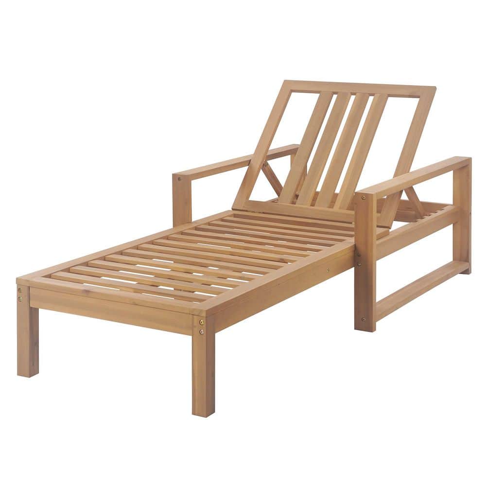 Zeus & Ruta Light Brown Wood 5-Position Outdoor Chaise Lounge with ...