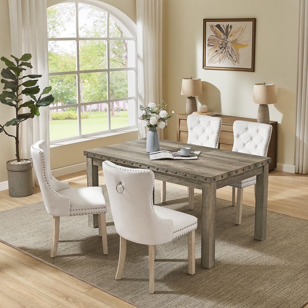 Morden Fort Farmhouse 5-Pieces Rectangular Weathered Wood Tone Top ...