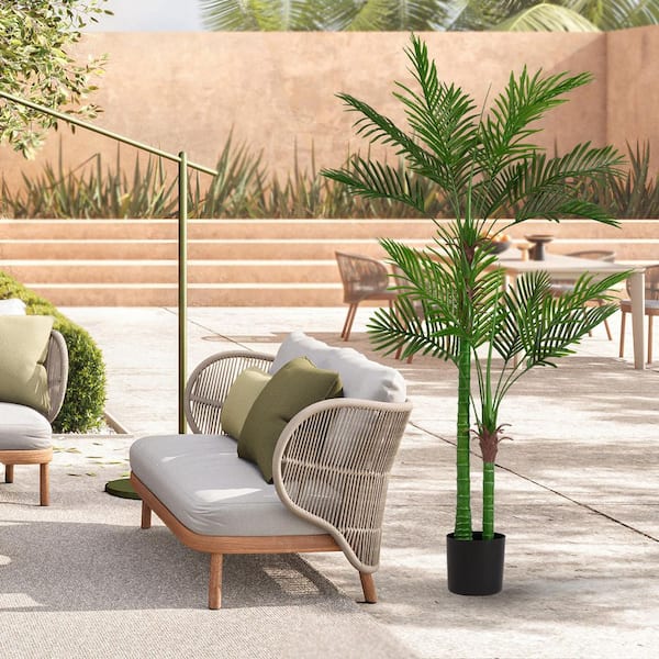 INNOBULE 6 ft. Artificial Double Rod Loose Tail Palm Tree 18-Leaf Pot ...