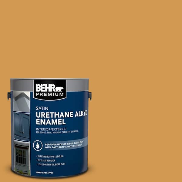 BEHR PREMIUM 1 gal. #PPU6-02 Saffron Strands Urethane Alkyd Satin ...
