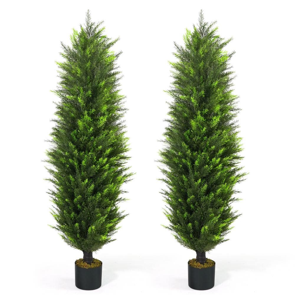 CAPHAUS 5 ft. Green Artificial Cedar Tree, Natural Faux Plants for ...