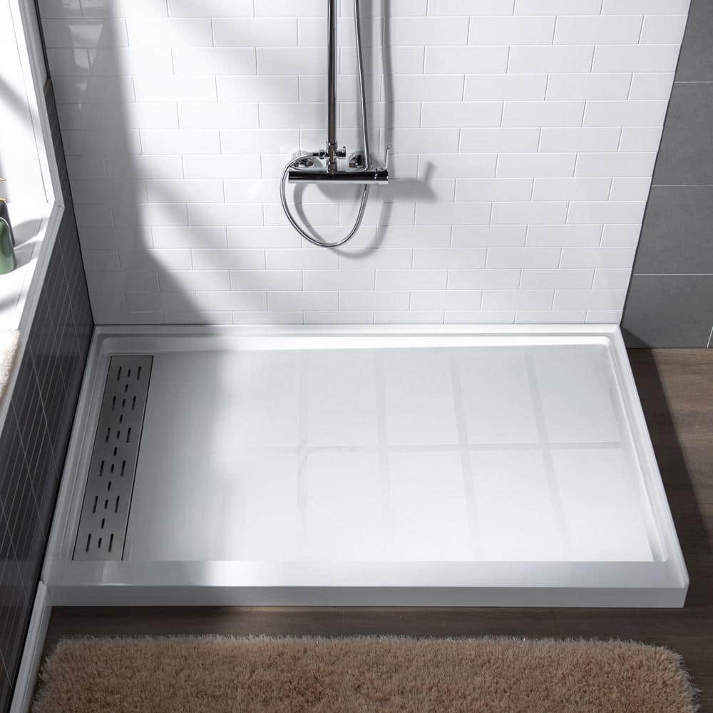 WOODBRIDGE Krasik 60 in. L x 30 in. W Alcove Solid Surface Shower Pan ...